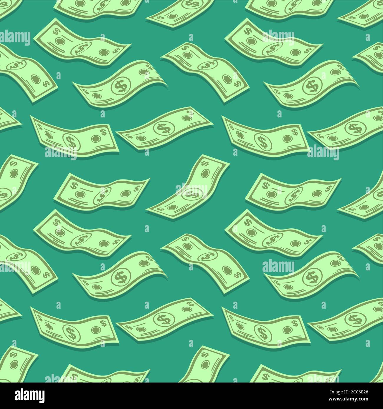 The flying dollar notes on a green substrate. Seamless pattern ...