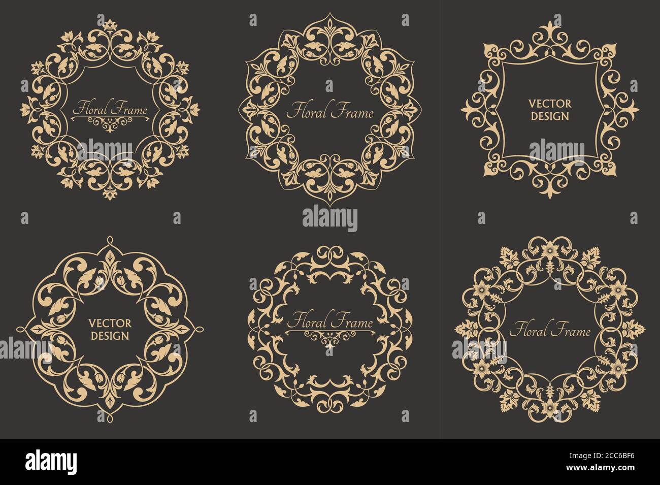 Set of circular baroque patterns. Round floral ornaments. Vintage ...