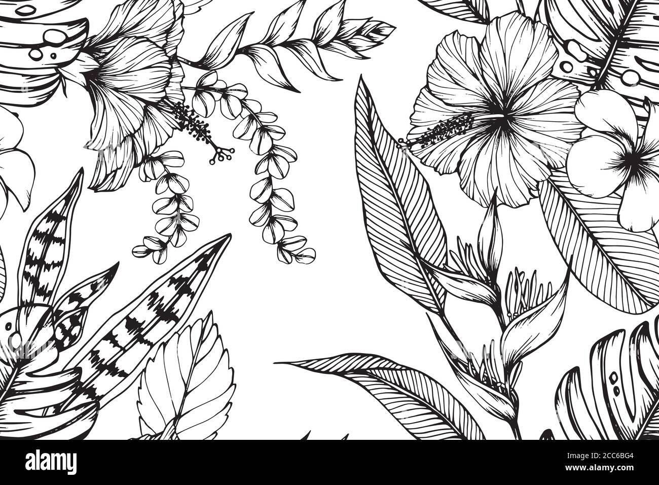 Hawaiian tropical leaves pattern seamless background illustration Stock ...