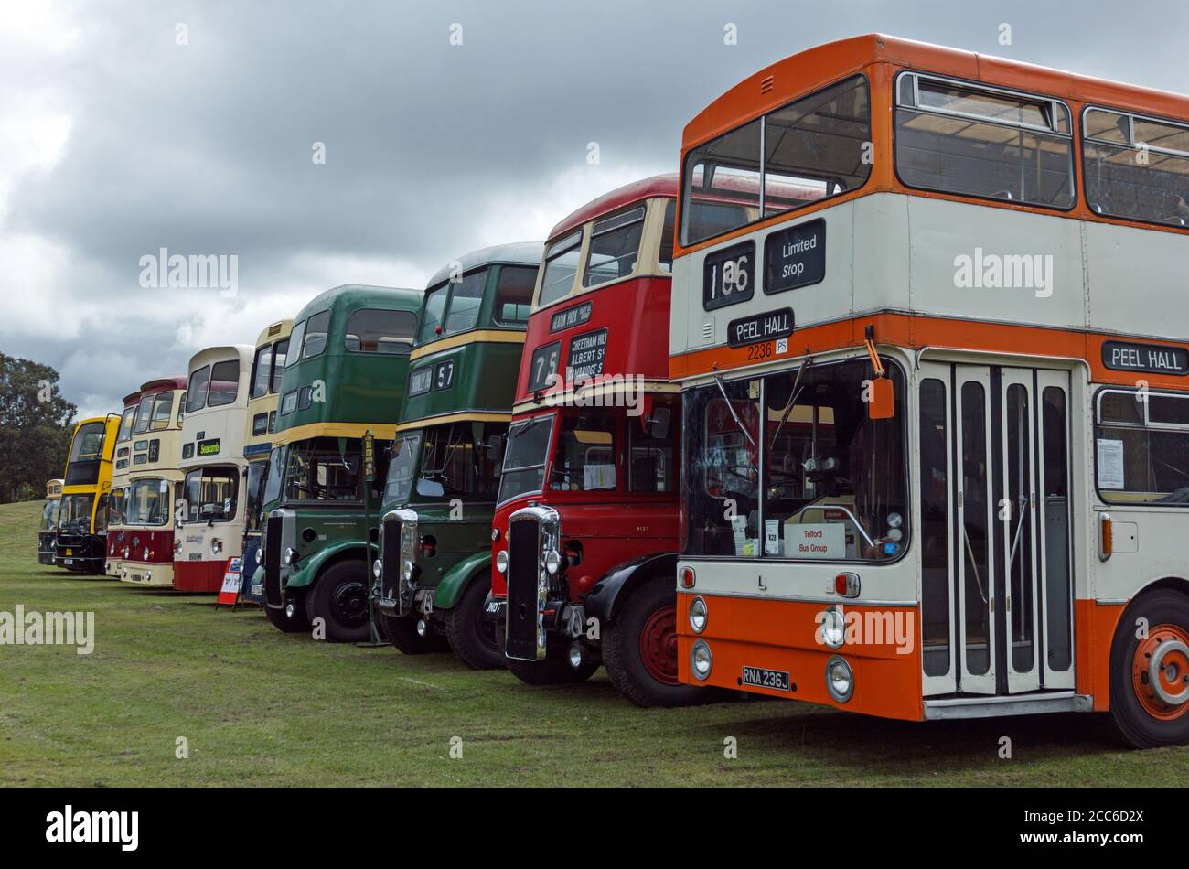 Line up of heritage buses. Trans Lancs Rally 2012. Heaton Park ...