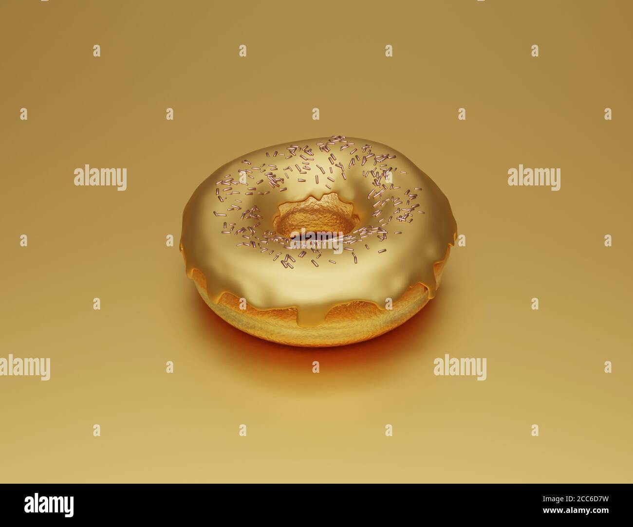 Golden donut with golden glaze, sweet unusual doughnut on golden ...