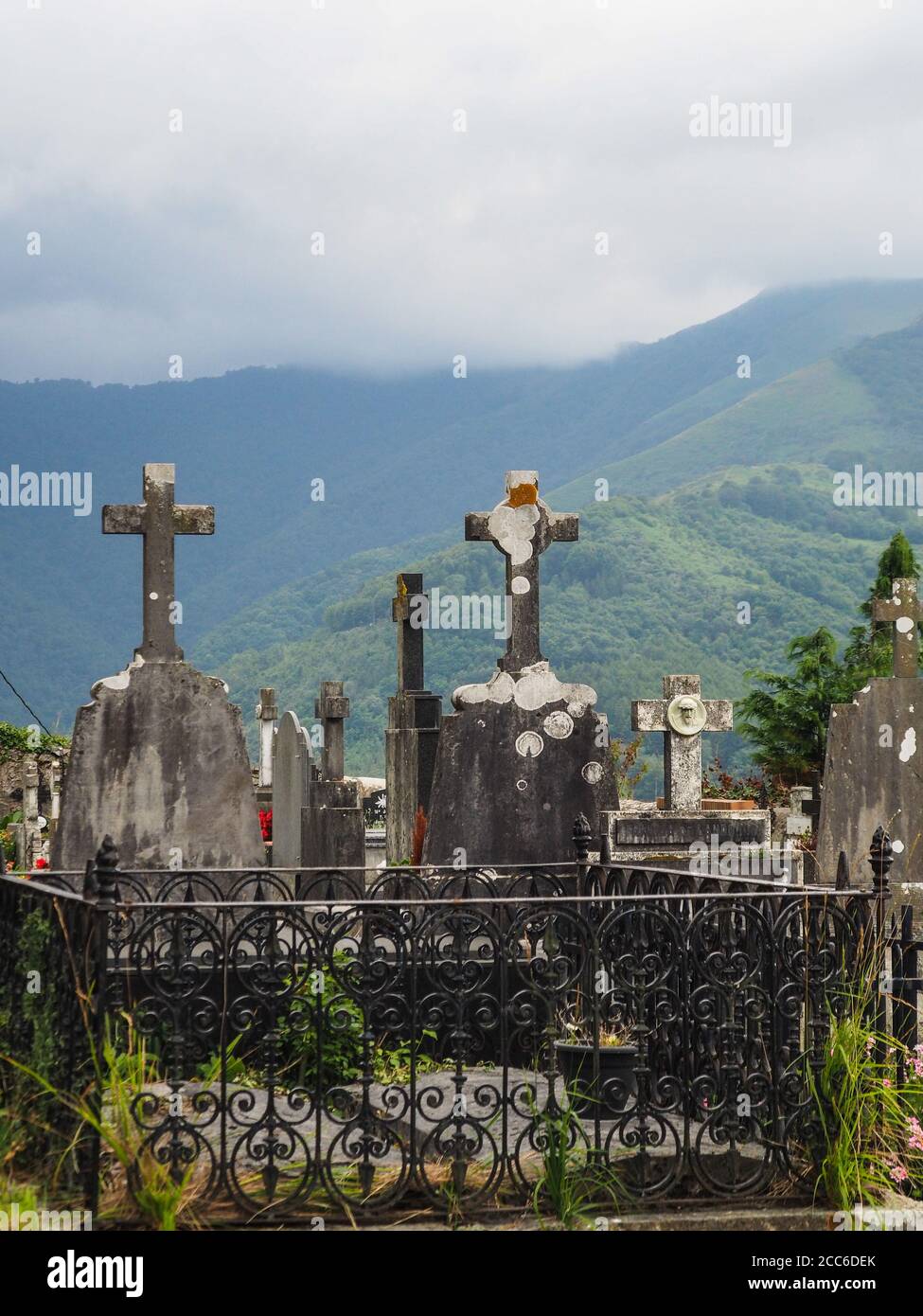Tombs and pantheons in a cemetery of a mountain village in the Basque ...