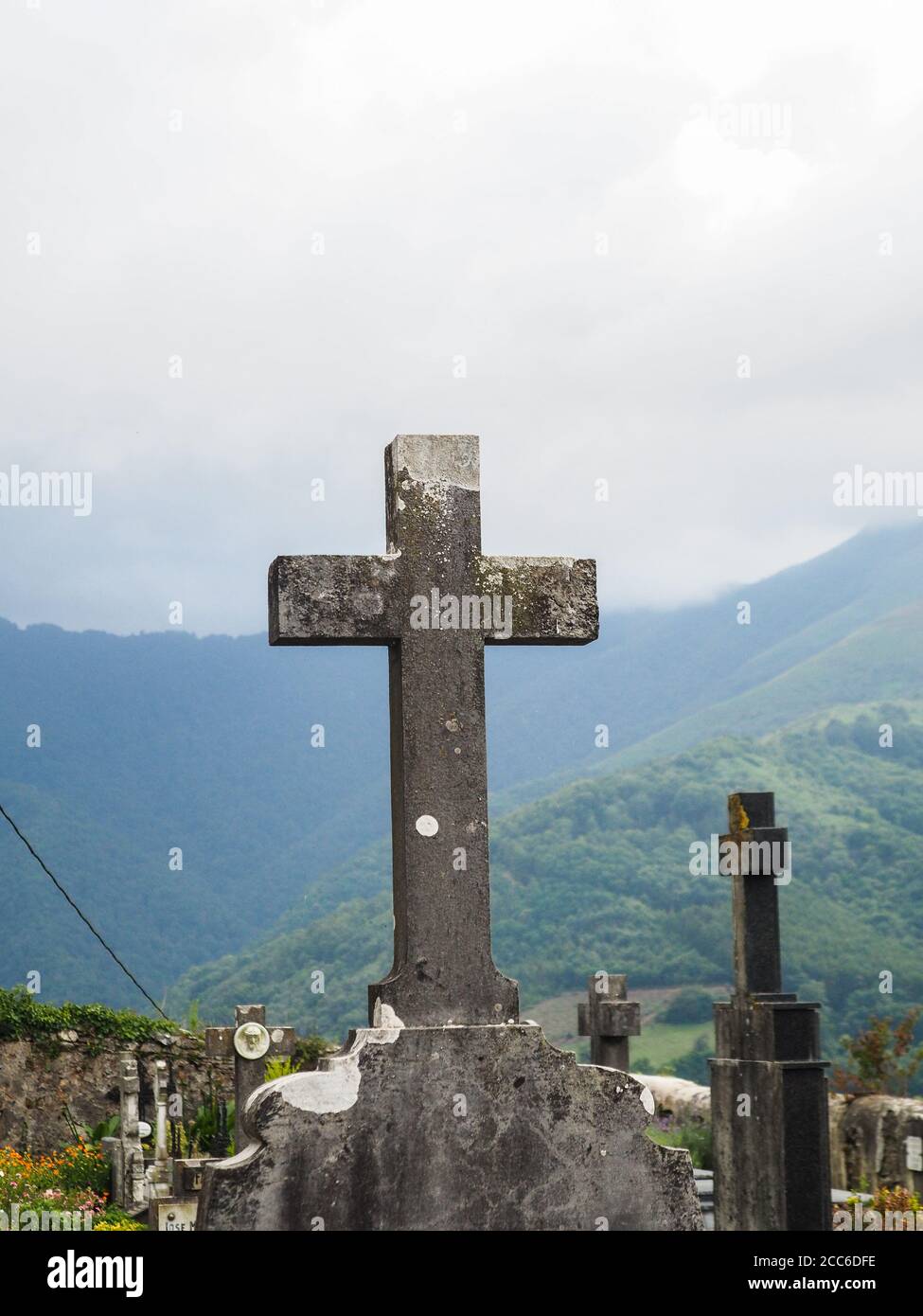 Tombs and pantheons in a cemetery of a mountain village in the Basque ...