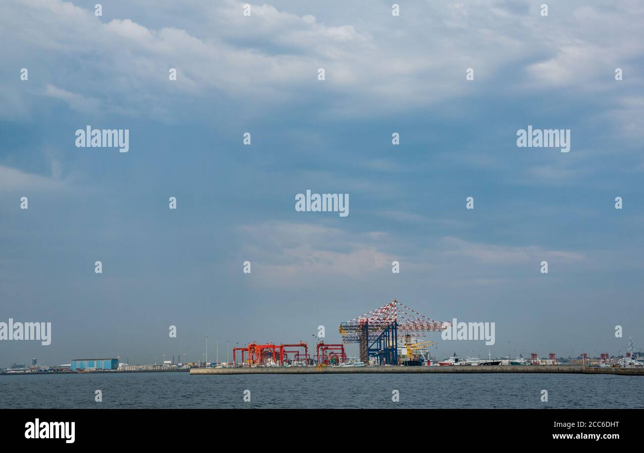 Cape Town harbour dockyard port with stormy sky, South Africa Stock ...