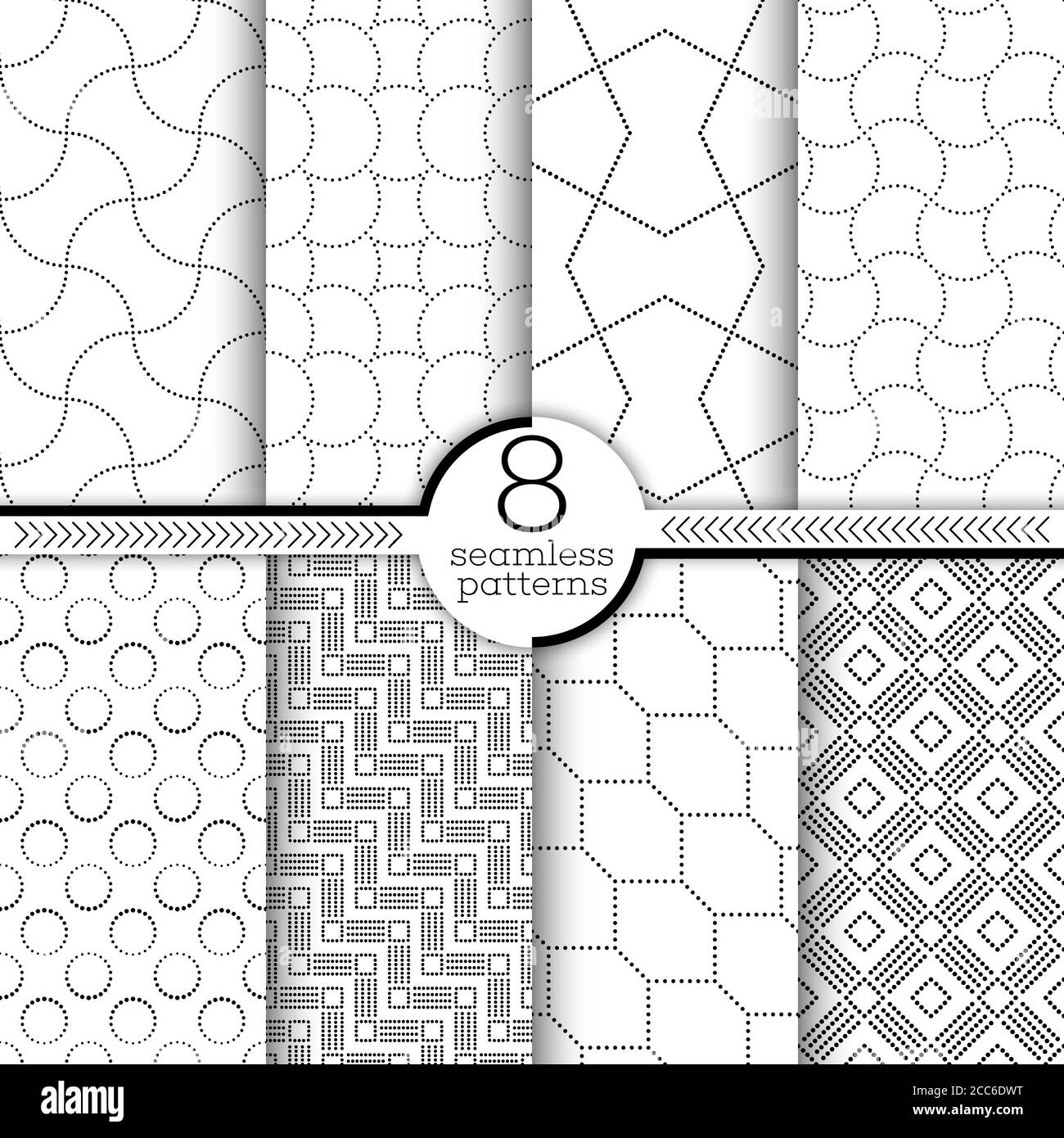 Set of vector seamless patterns. Modern stylish geometric textures with small dots. Infinitely ...