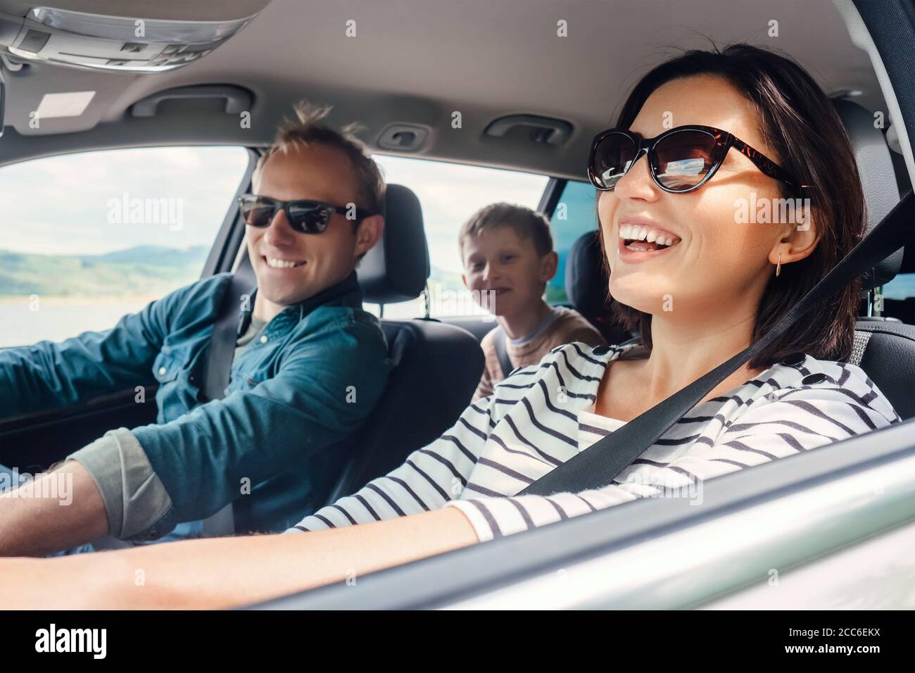 Happy family ride in the car Stock Photo - Alamy