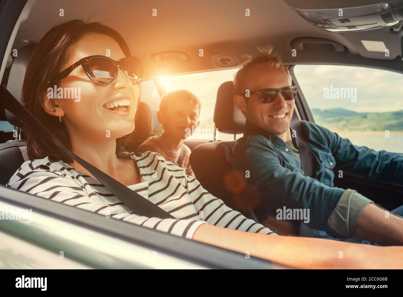 Happy family ride in the car Stock Photo - Alamy