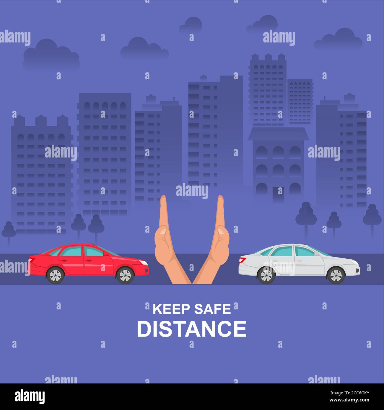 Hands up the distances symbolizing increase between cars. The concept ...