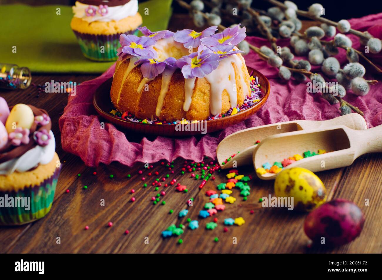 Traditional Easter ring cake decorated with flowers Stock Photo - Alamy