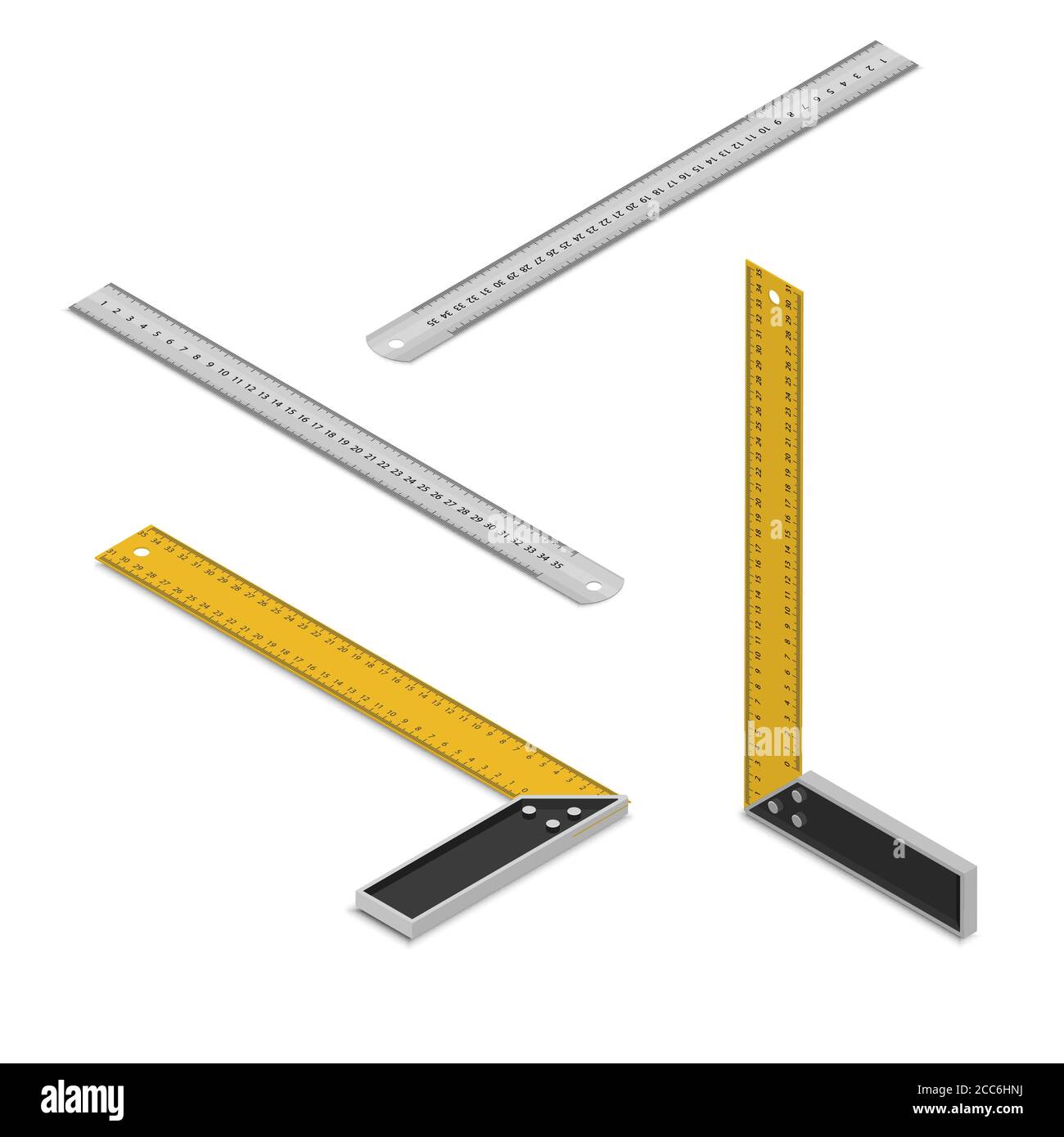 A set of construction rulers with a shadow. Realistic tools for ...
