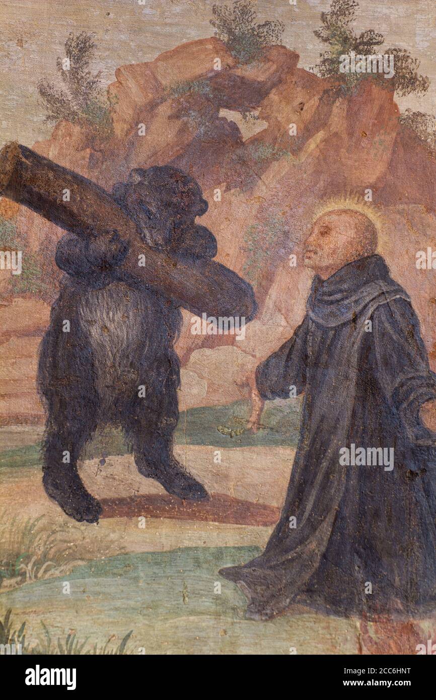 A bear helping a monk carrying a trunk (by Anonymous). Originally in ...