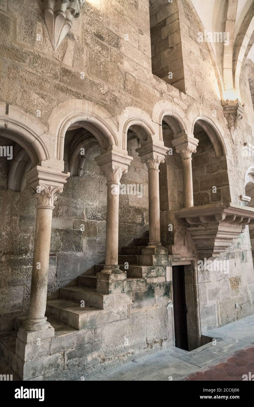 Arched gallery with a staircase leading to a pulpit of Refectory at the ...