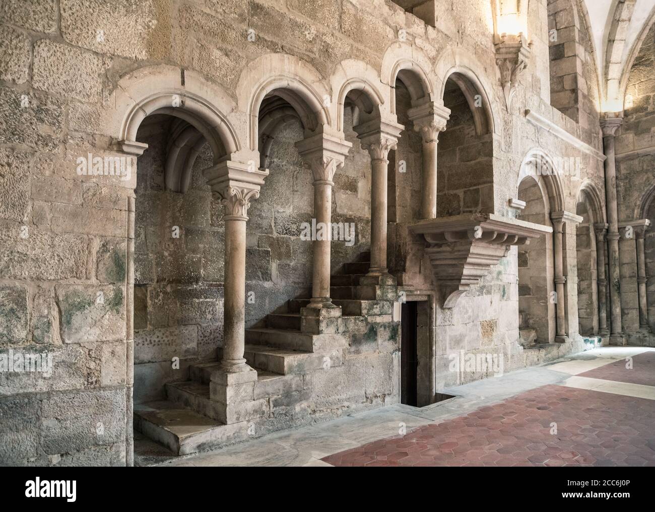 Arched gallery with a staircase leading to a pulpit of Refectory at the ...