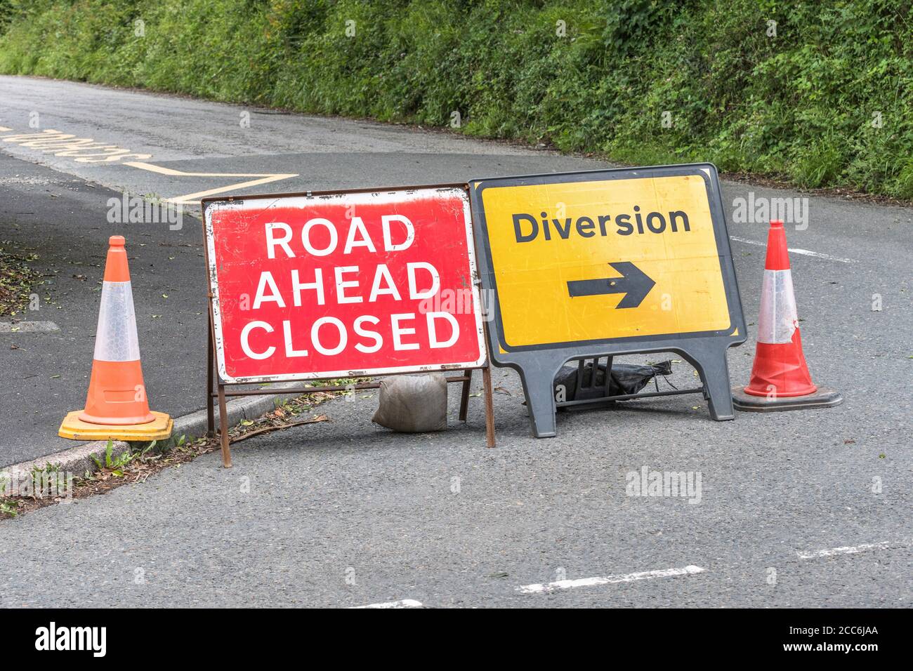 UK road transport system. Sign for temporary road closures, roadsigns ...