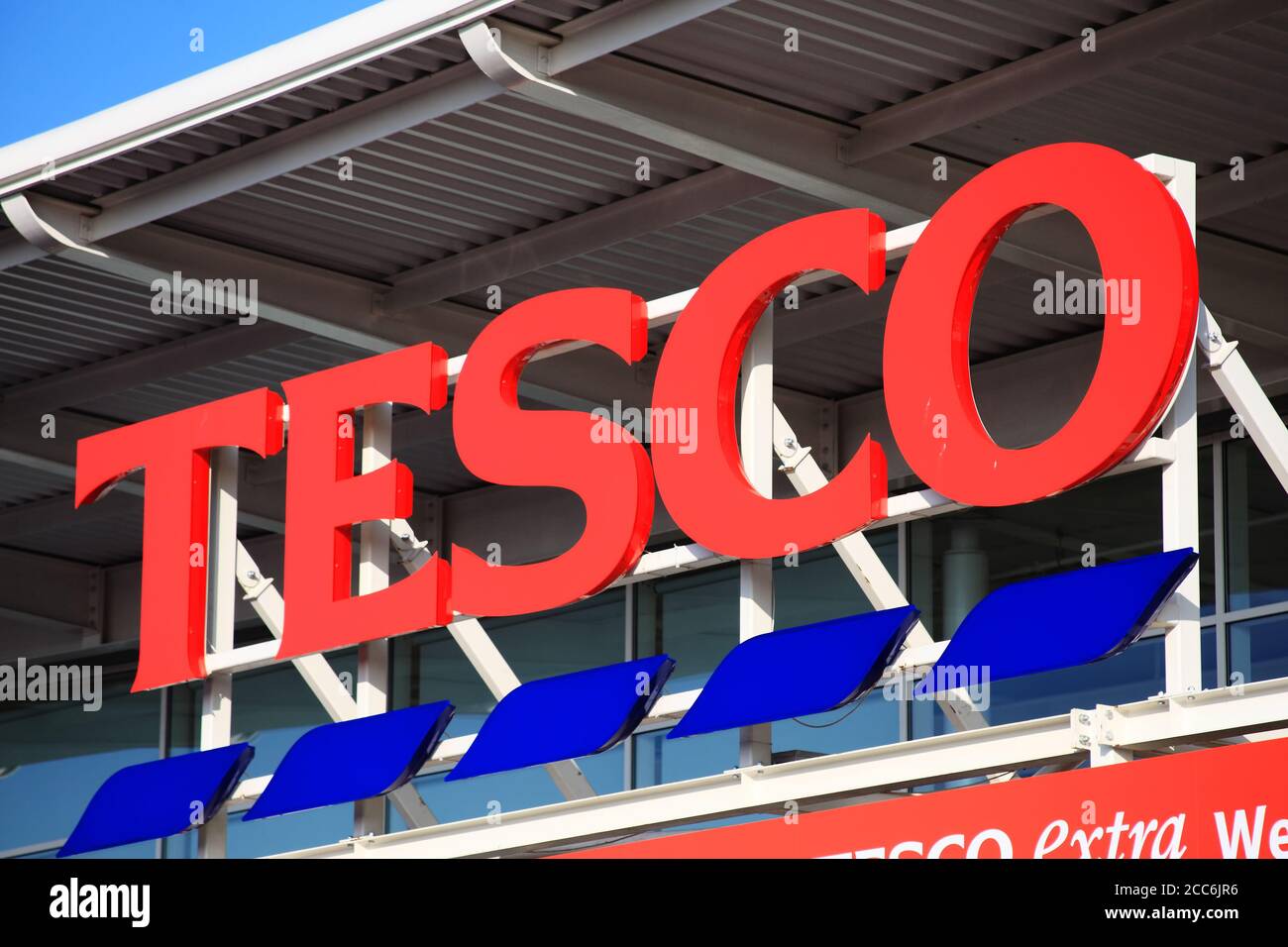 London, UK – November 19, 2011: Tesco logo advertising sign outside its ...