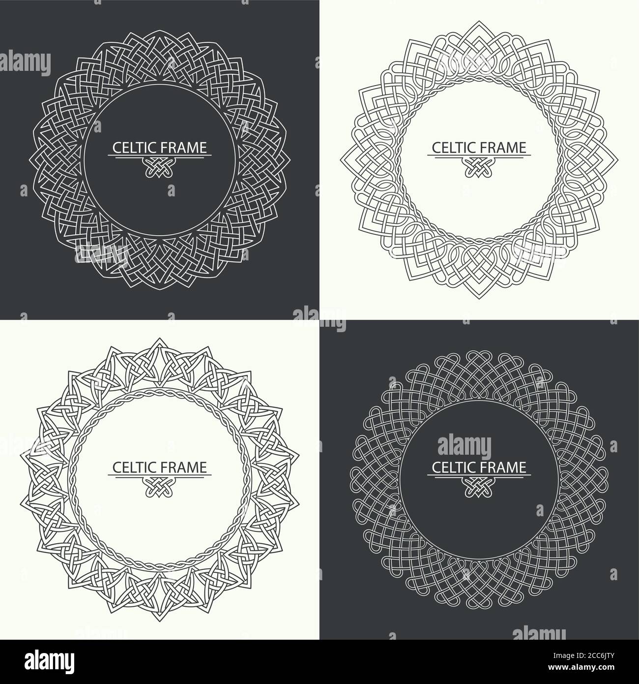 A set of the Celtic frames executed in linear style. Round ornaments ...