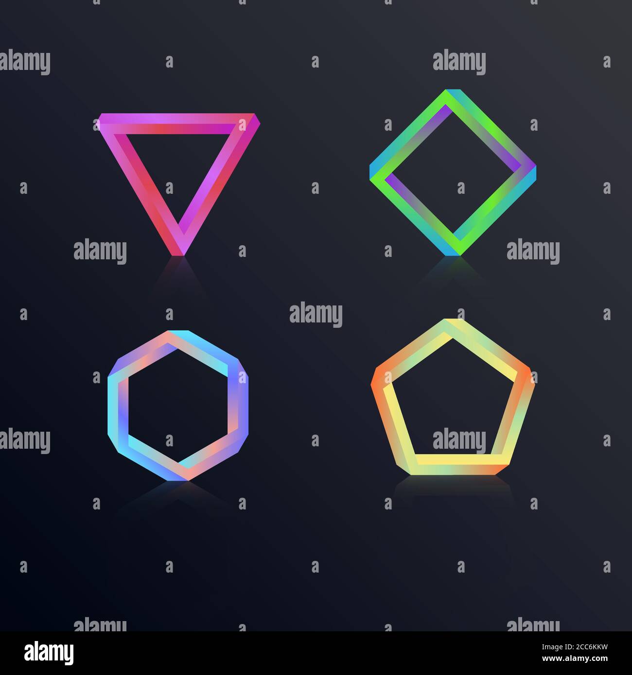 Set of impossible figures. Multi-colored forms with optical illusion ...