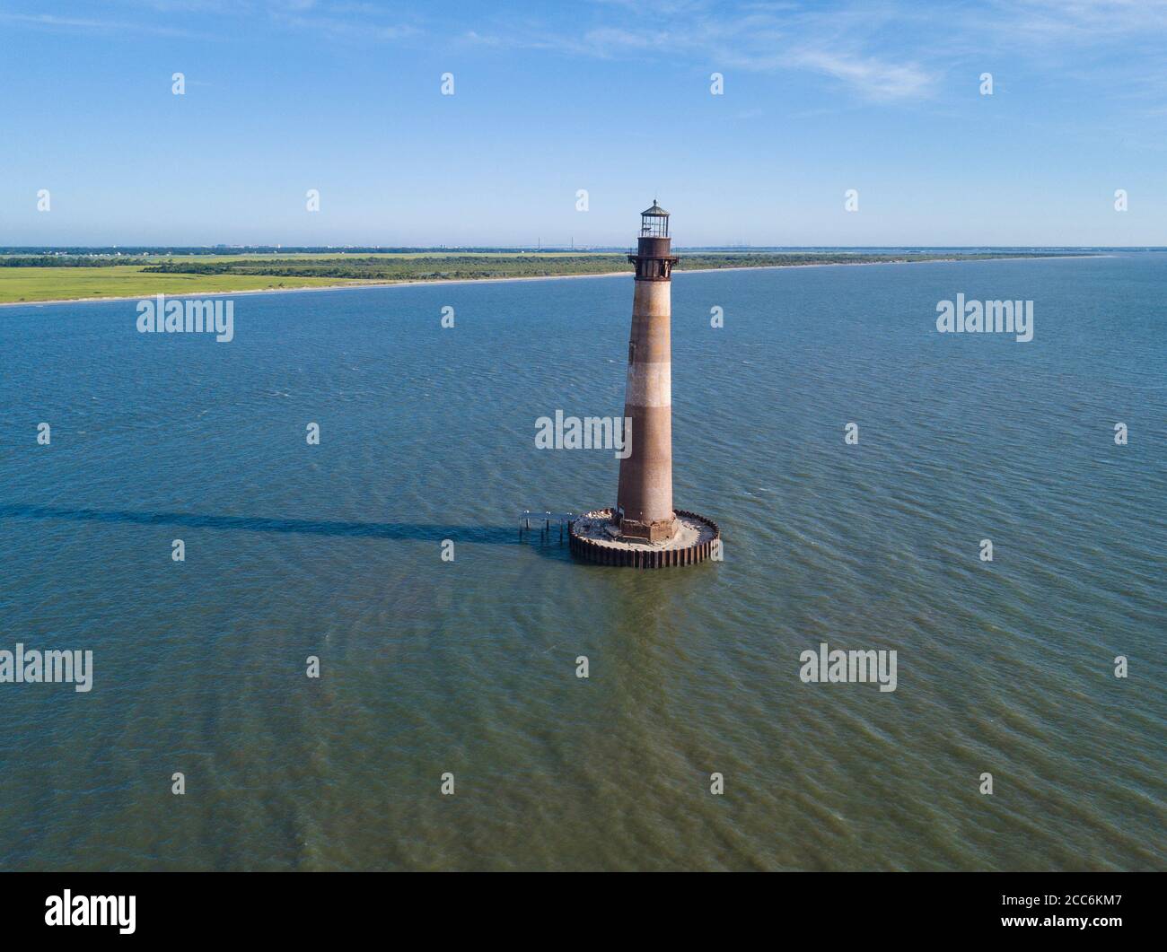 Aerial view of the Morris Island lighthouse near Folly Beach and ...