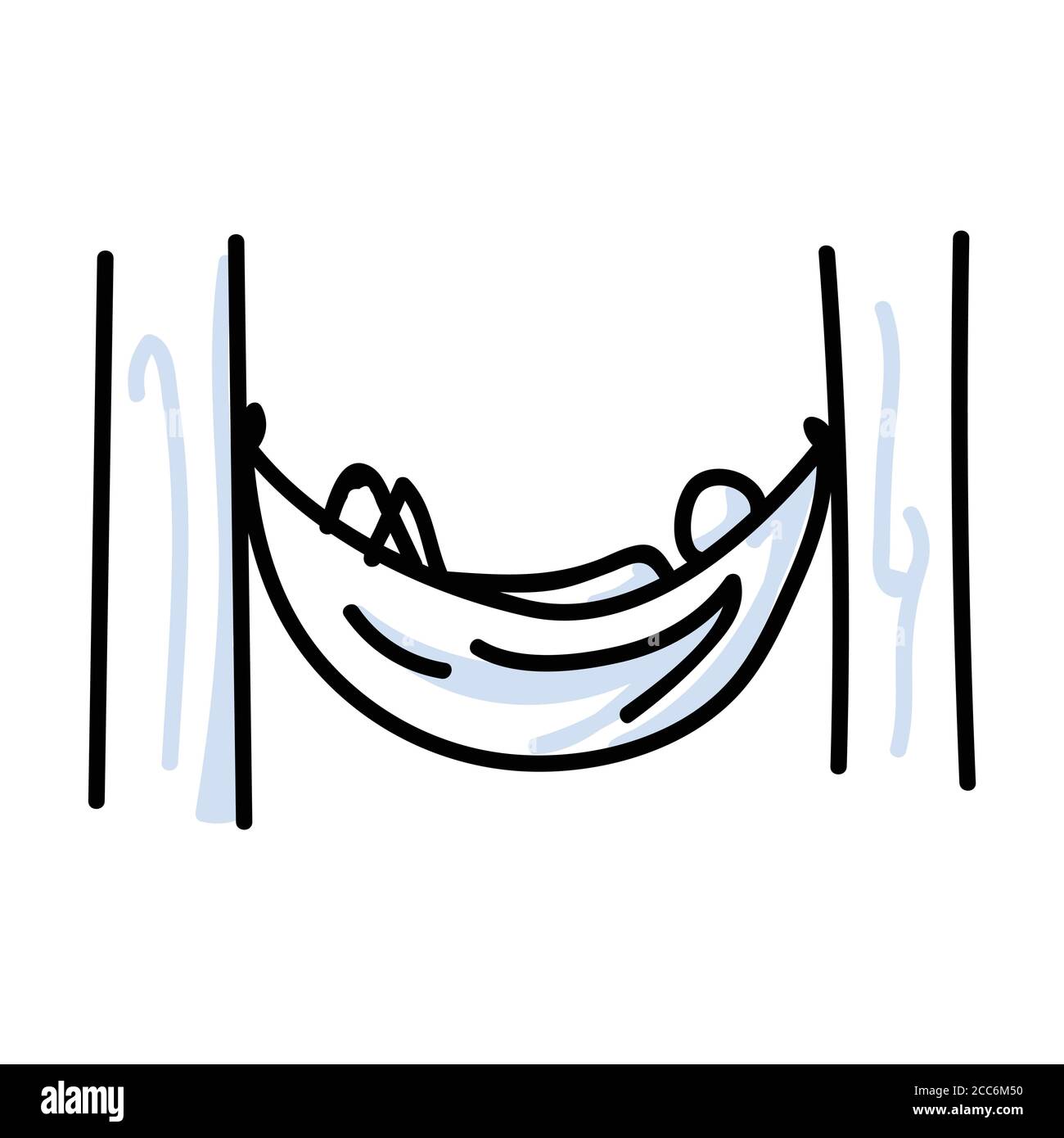 Hand drawn stickman camping sleeping on hammock concept. Simple outdoor ...