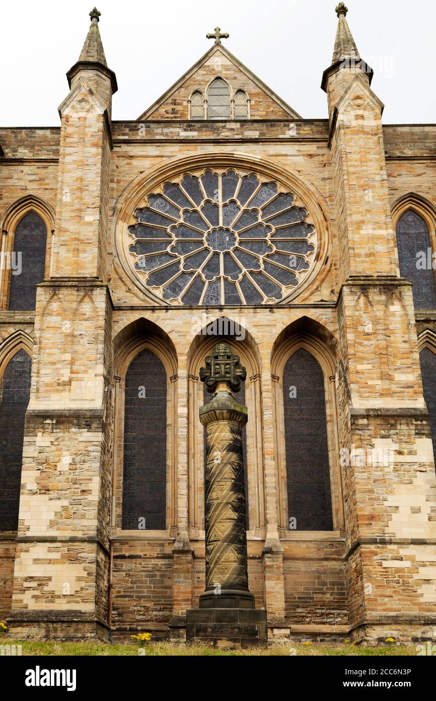 Rose window at Durham Cathedral in Durham City, England. A pillar ...