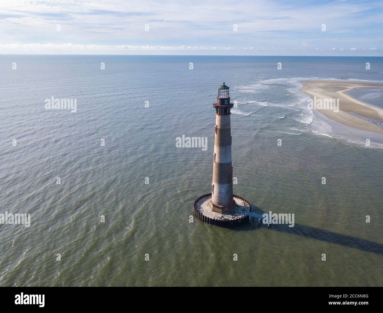 Aerial view of the Morris Island lighthouse near Folly Beach and Charleston, South Carolina ...