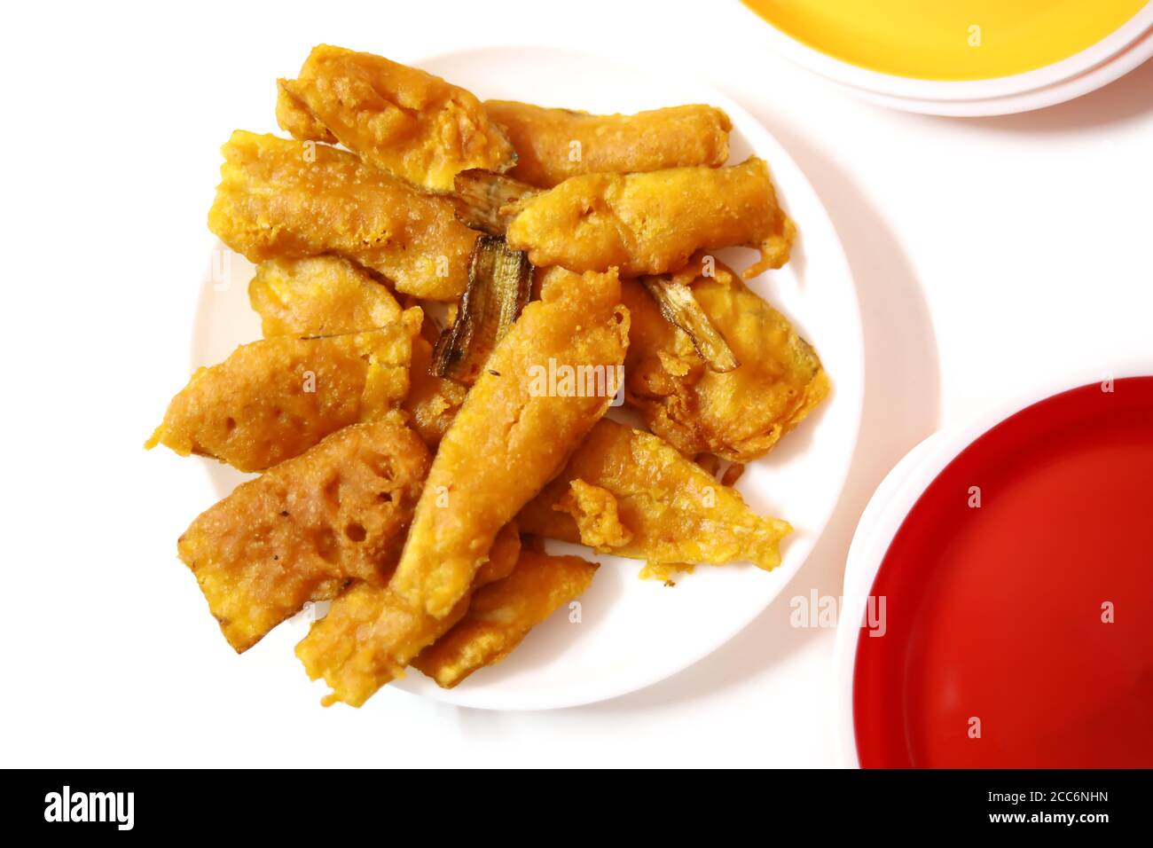 Indian food raw banana bajji or fritter, which is a traditional dish ...