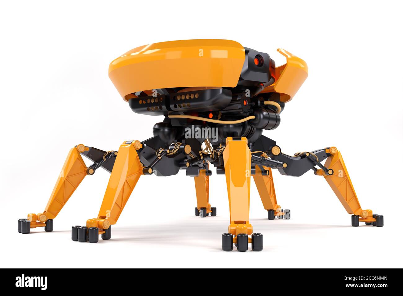 Concept of robot helper or bot with mechanical arms on white background ...