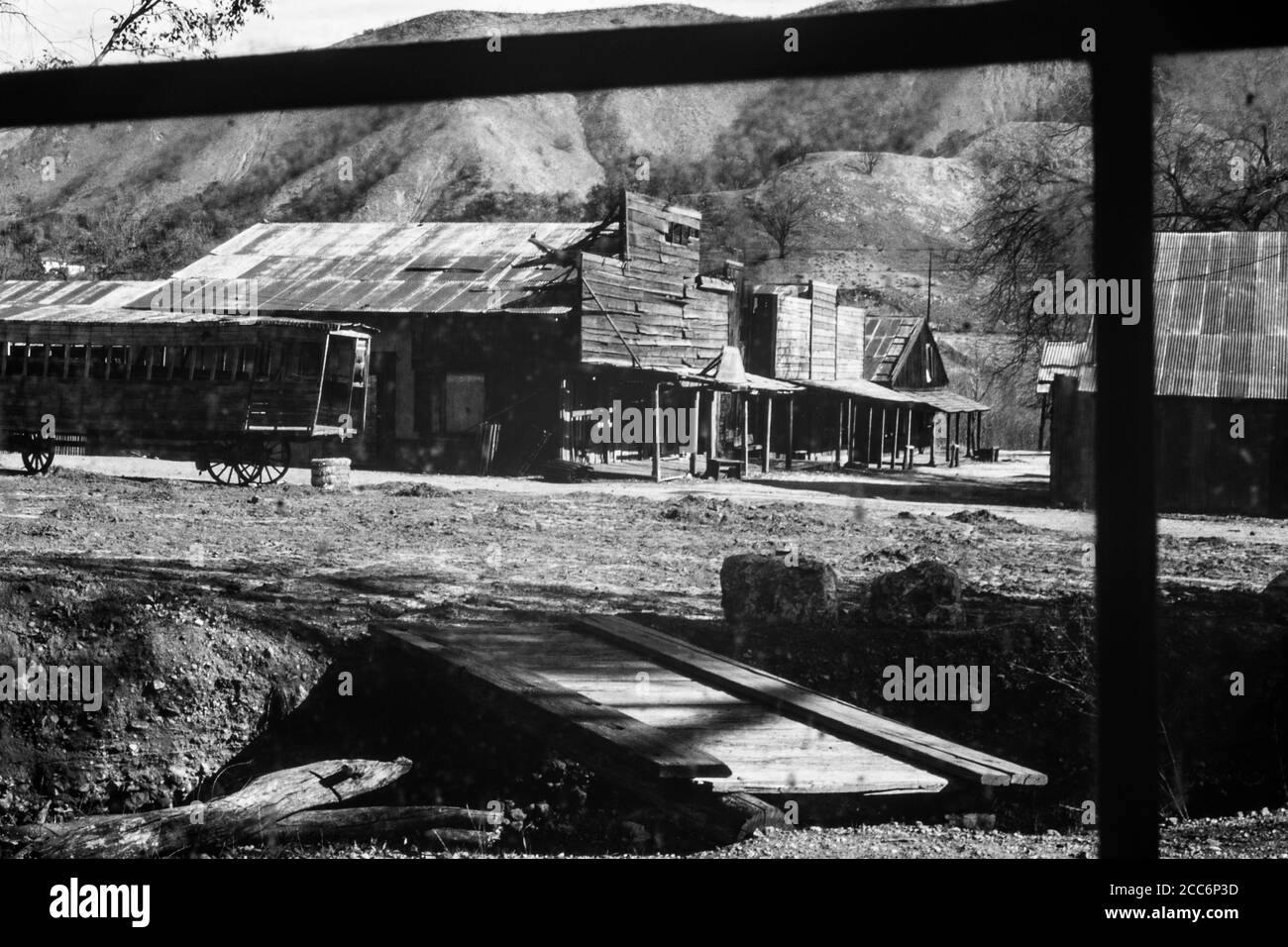 Archival 1986 view of movie set western town buildings at former ...