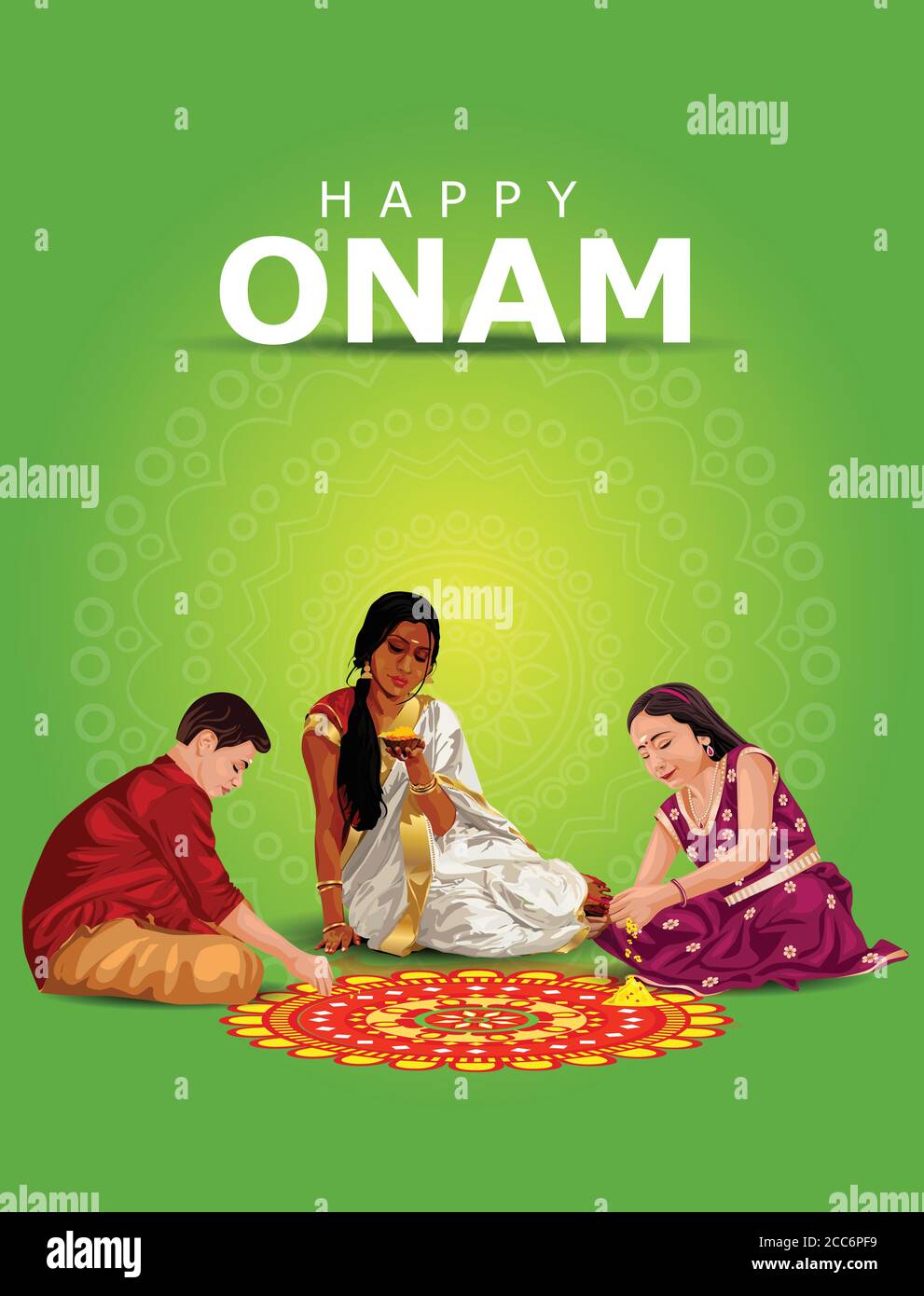 happy onam greetings vector illustration. illustration of woman making ...