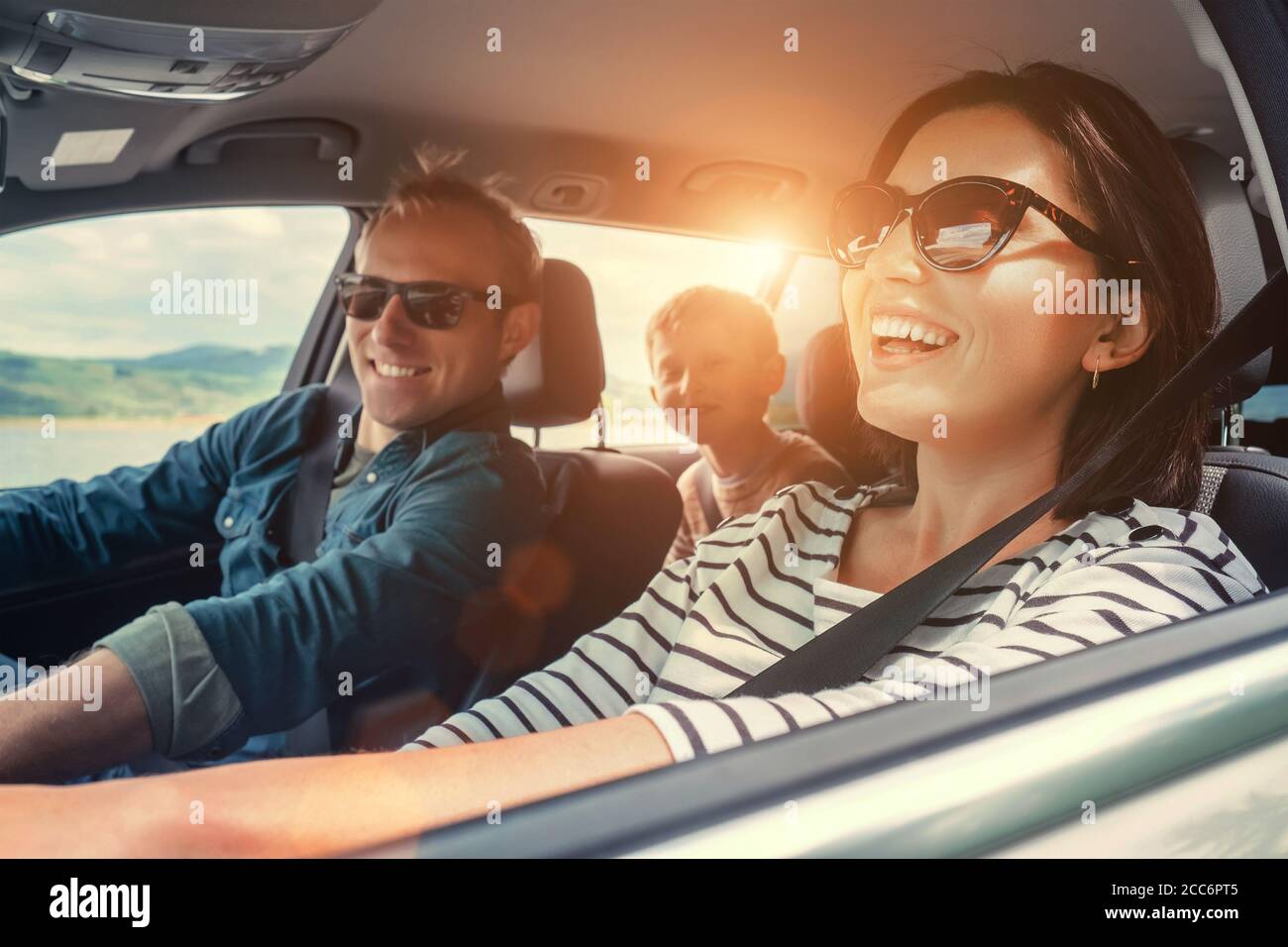 Happy family ride in the car Stock Photo - Alamy