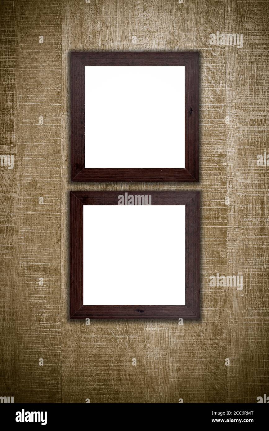 Old picture frame on vintage wood wall Stock Photo - Alamy