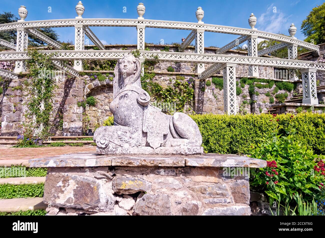 Wales, UK - May 16, 2012: Statue of the sphinx on the rose terrace of ...