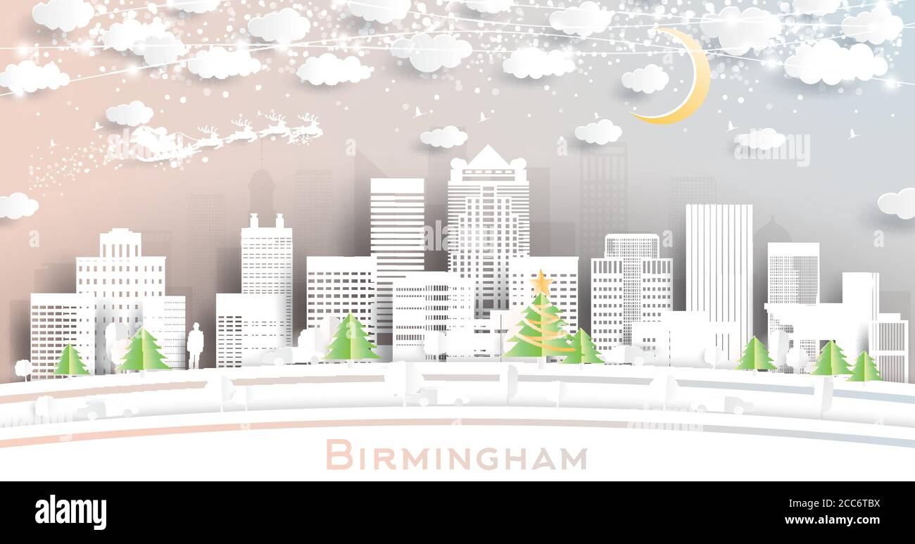 Birmingham Alabama USA City Skyline in Paper Cut Style with Snowflakes ...
