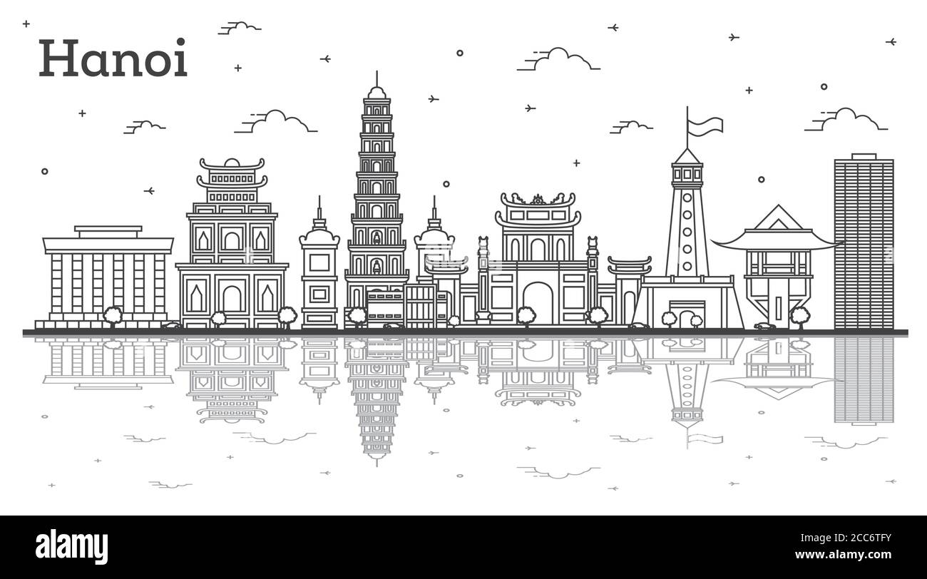 Outline Hanoi Vietnam City Skyline with Modern Buildings and ...