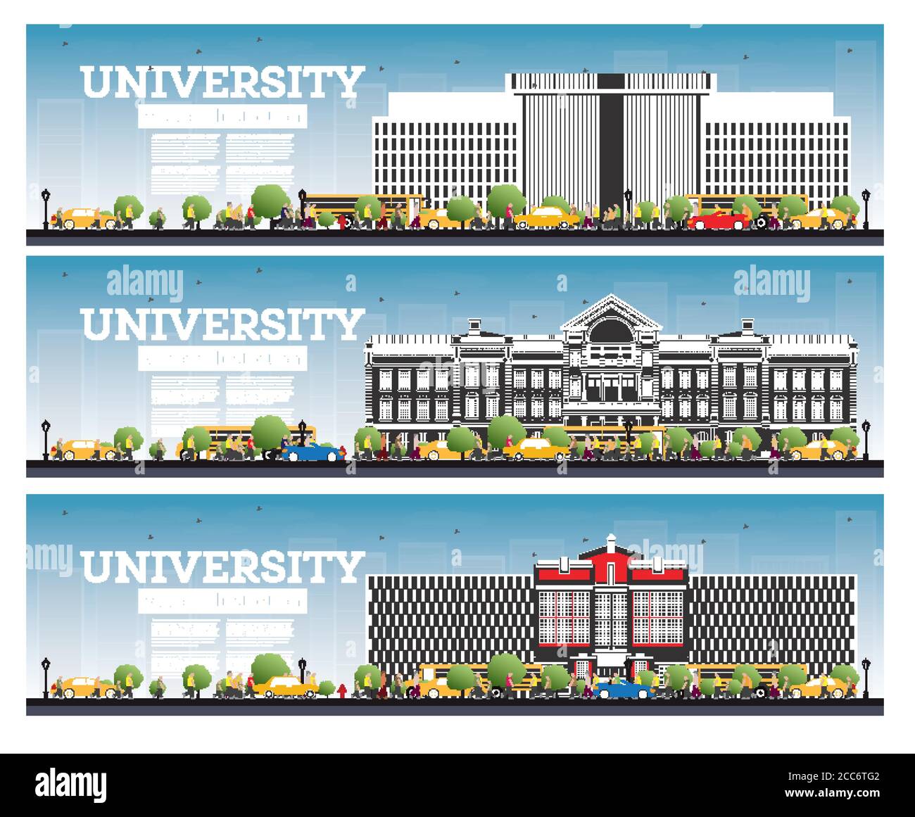 University Campus Set. Study Banners. Vector Illustration. Students Go ...