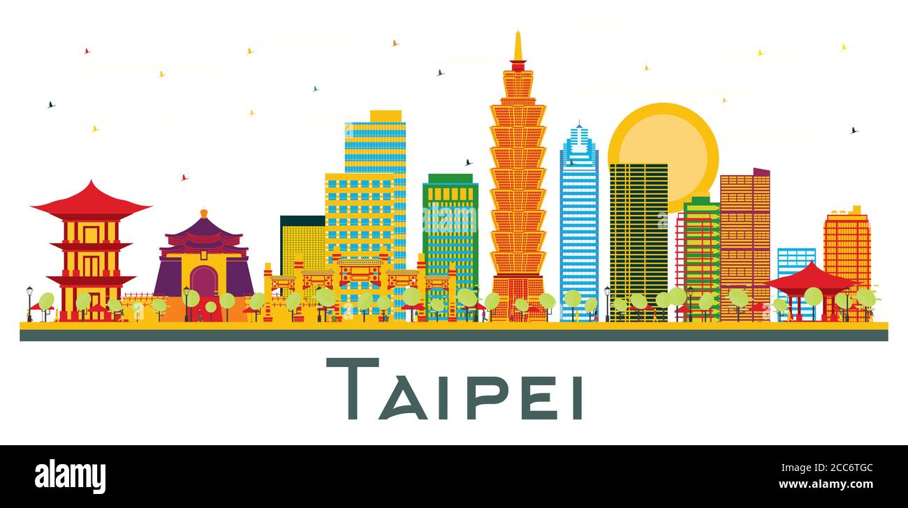 Taipei Taiwan City Skyline with Color Buildings Isolated on White ...