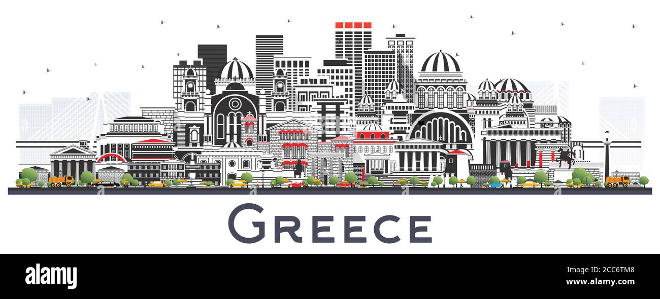 Welcome to Greece City Skyline with Gray Buildings Isolated on White. Vector Illustration ...