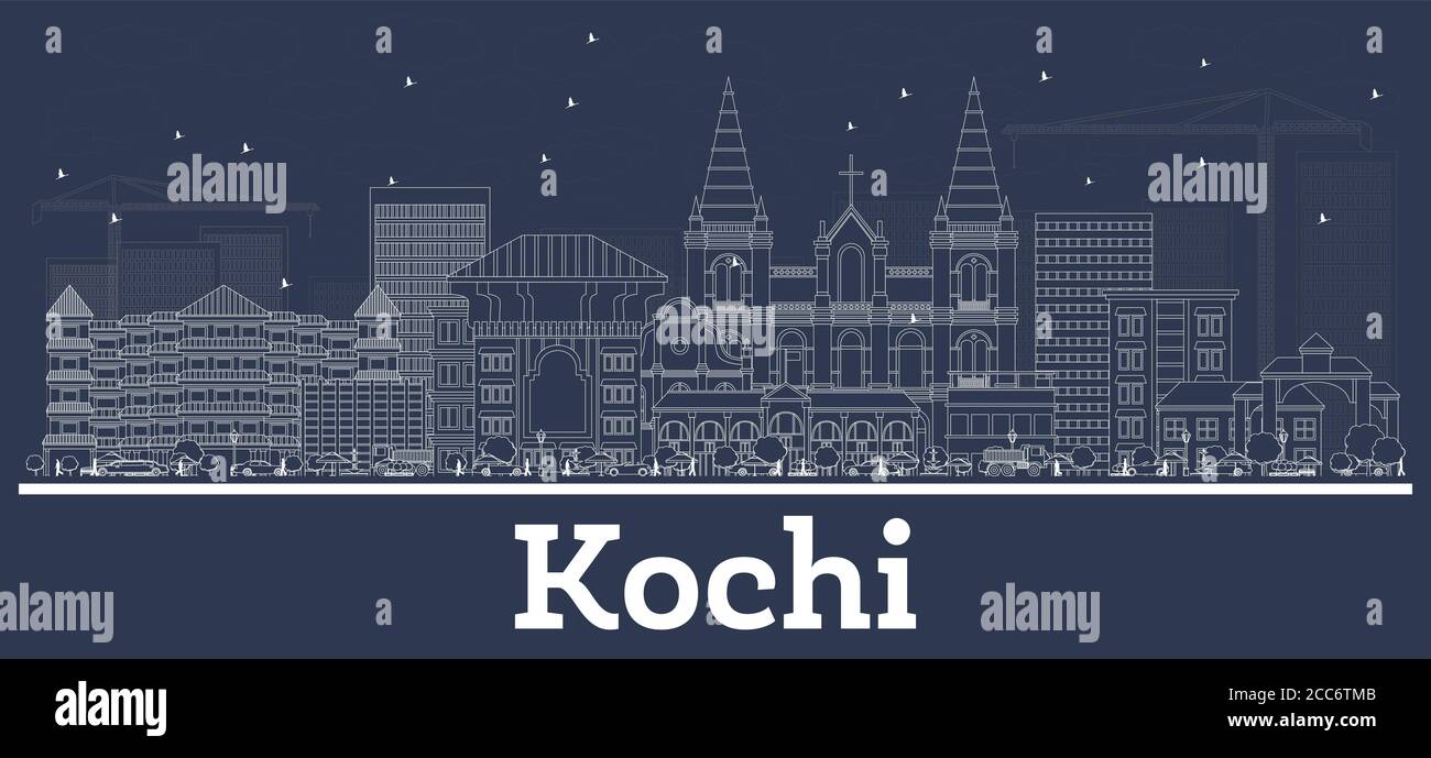 Outline Kochi India City Skyline with White Buildings. Vector ...