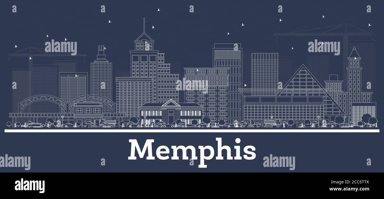 Outline Memphis Tennessee City Skyline with White Buildings. Vector ...
