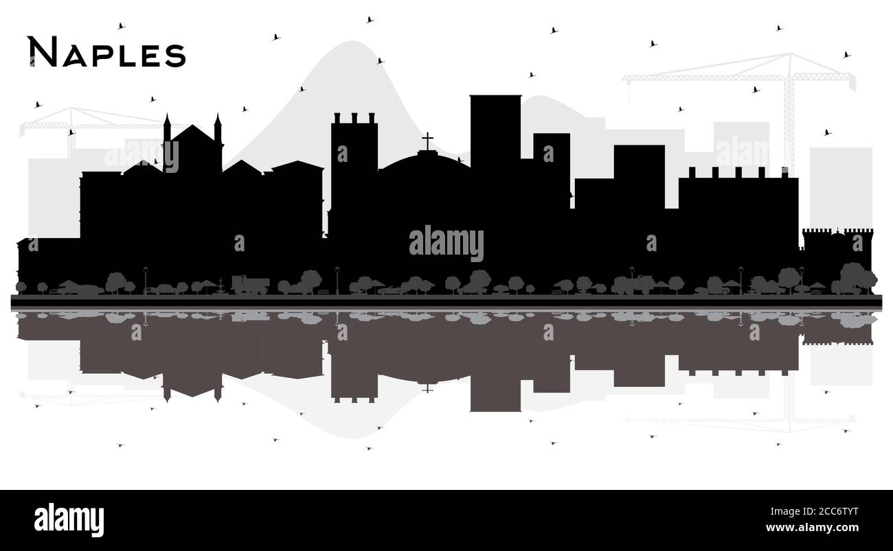 Naples Italy City Skyline with Black Buildings and Reflections Isolated ...