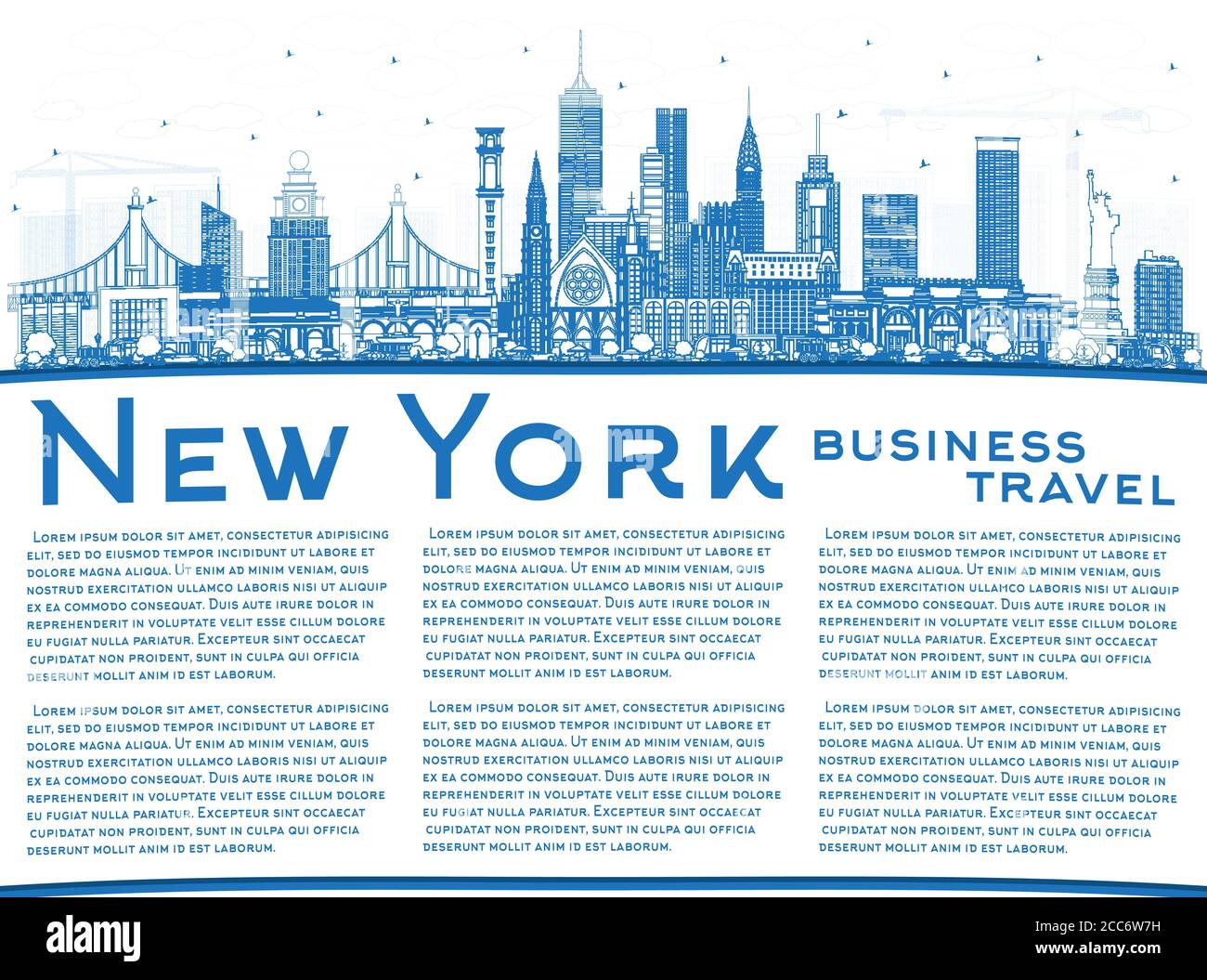 Outline New York USA City Skyline with Blue Buildings and Copy Space ...