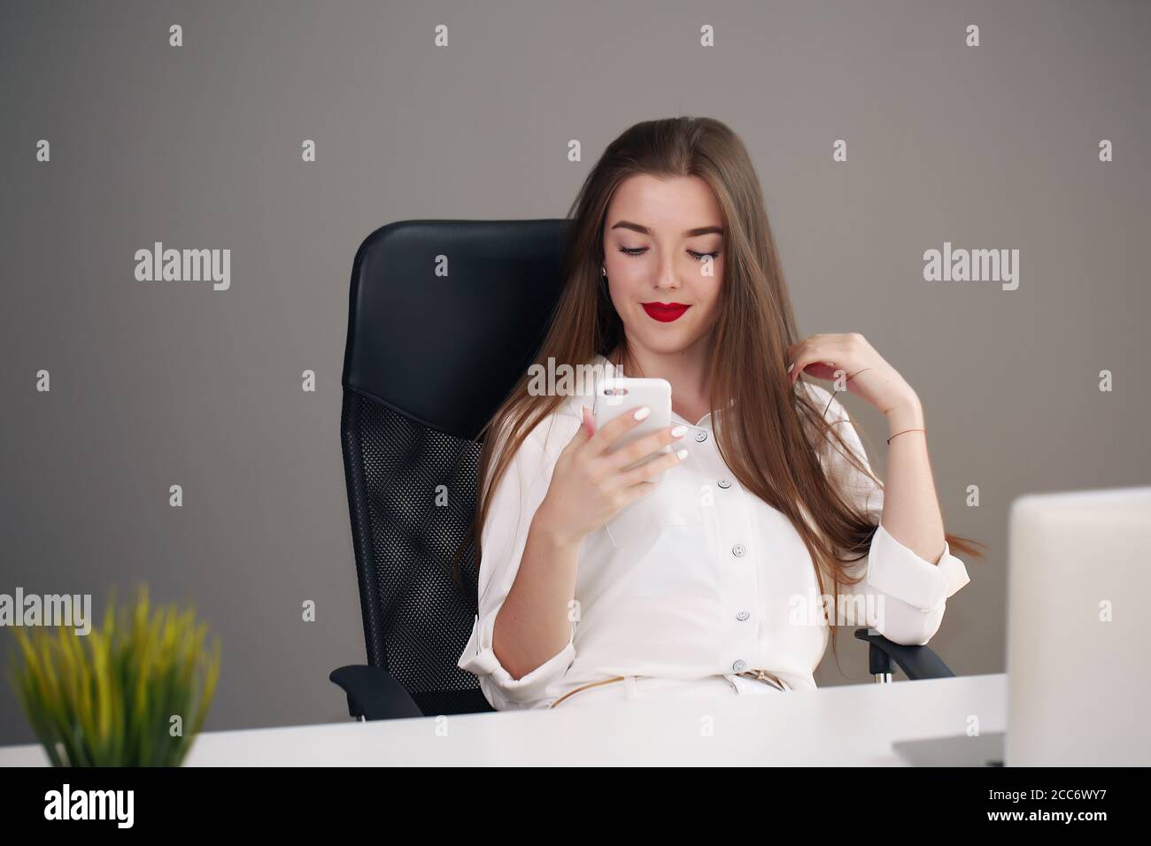 Pretty girl develops project plan and concept. Business lady Stock ...