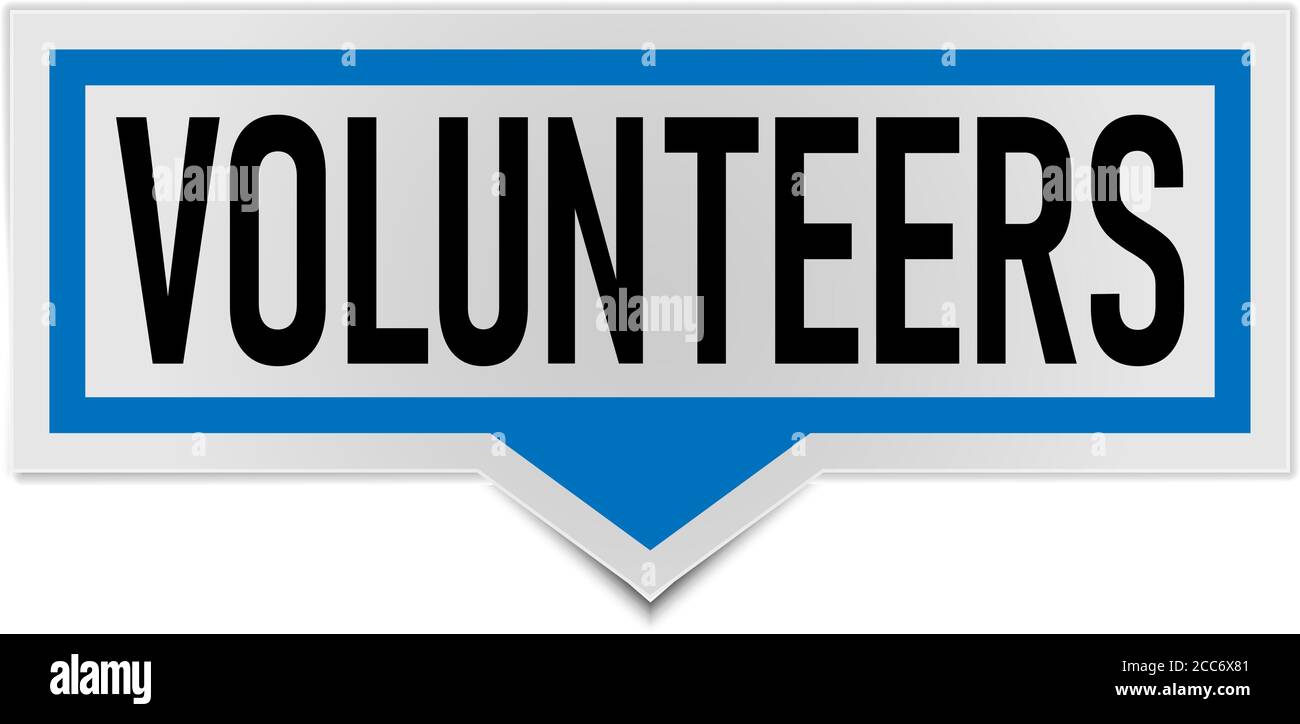 Blue paper speech banner with word volunteer on white background Stock ...