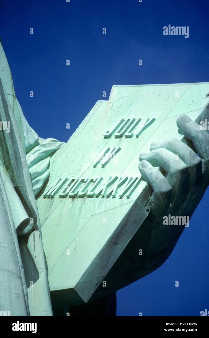 1990s STATUE OF LIBERTY CLOSE-UP OF LEFT HAND HOLDING TABLET DATED JULY ...