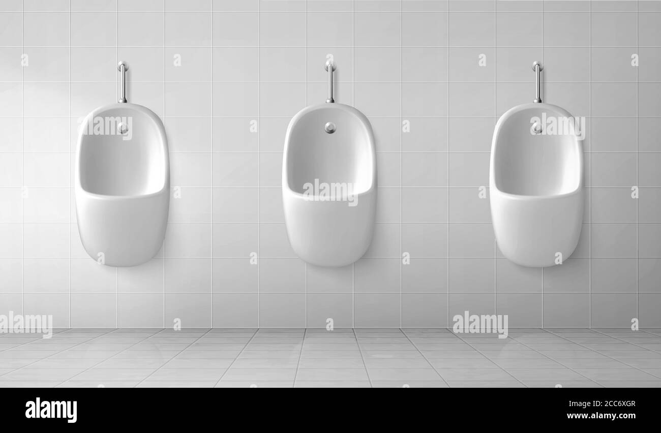 White ceramic urinal in male toilet. Vector realistic empty interior of ...