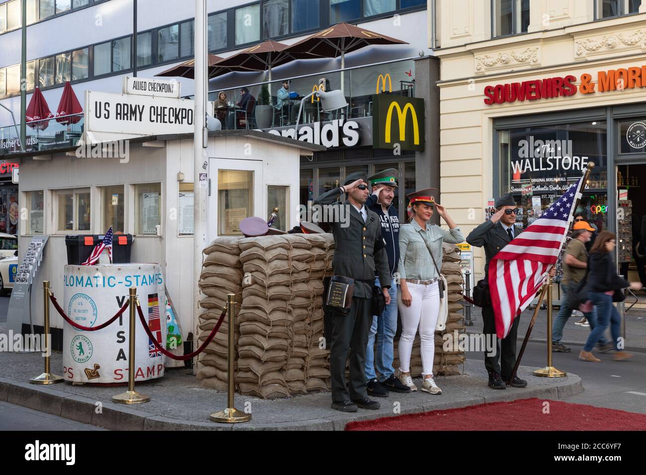 Berlin, Germany - April 19, 2019 - Tourists taking souvenir photo with ...