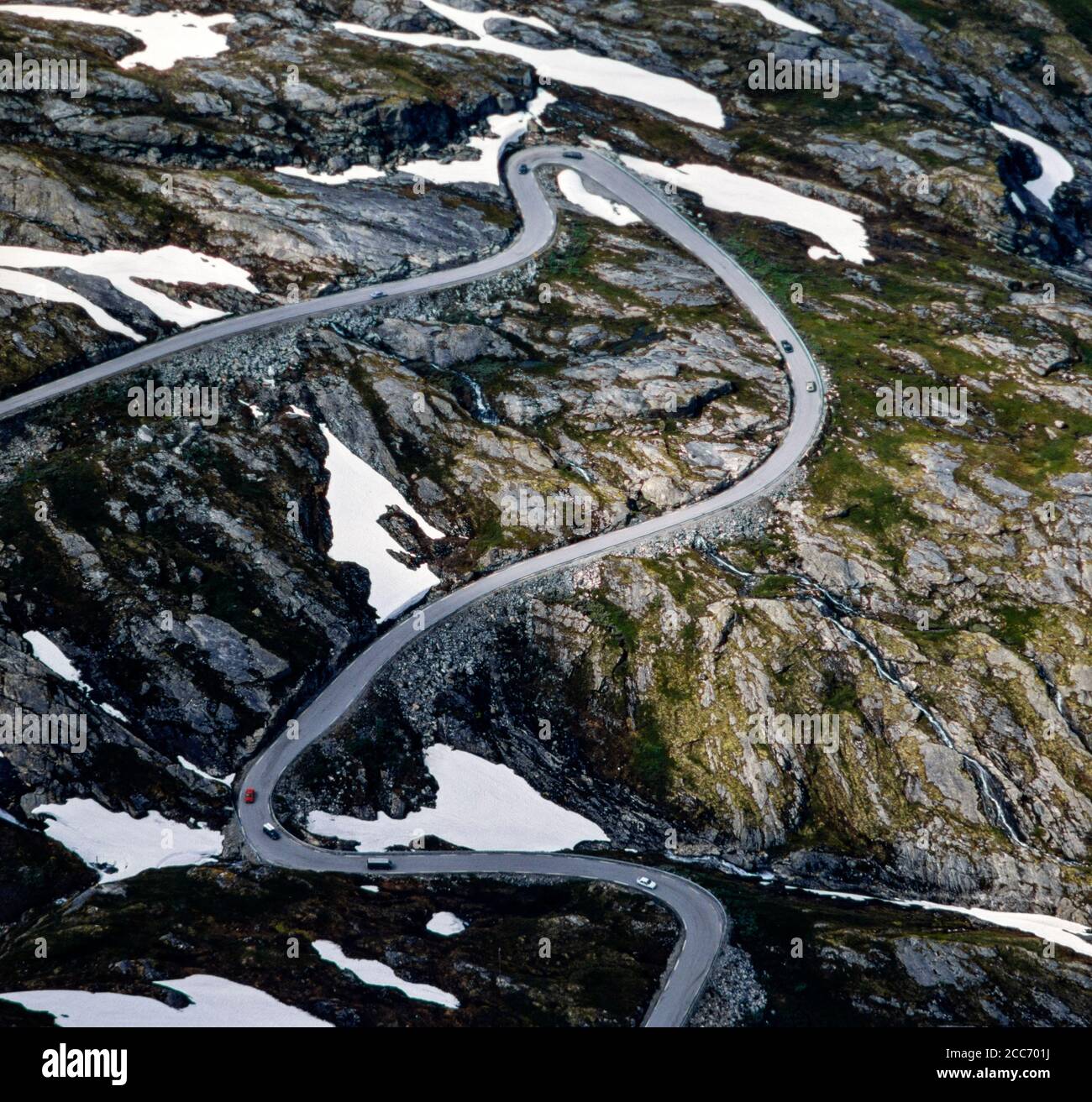 The Geiranger road from the summit of Dalsnibba (1476m), above ...