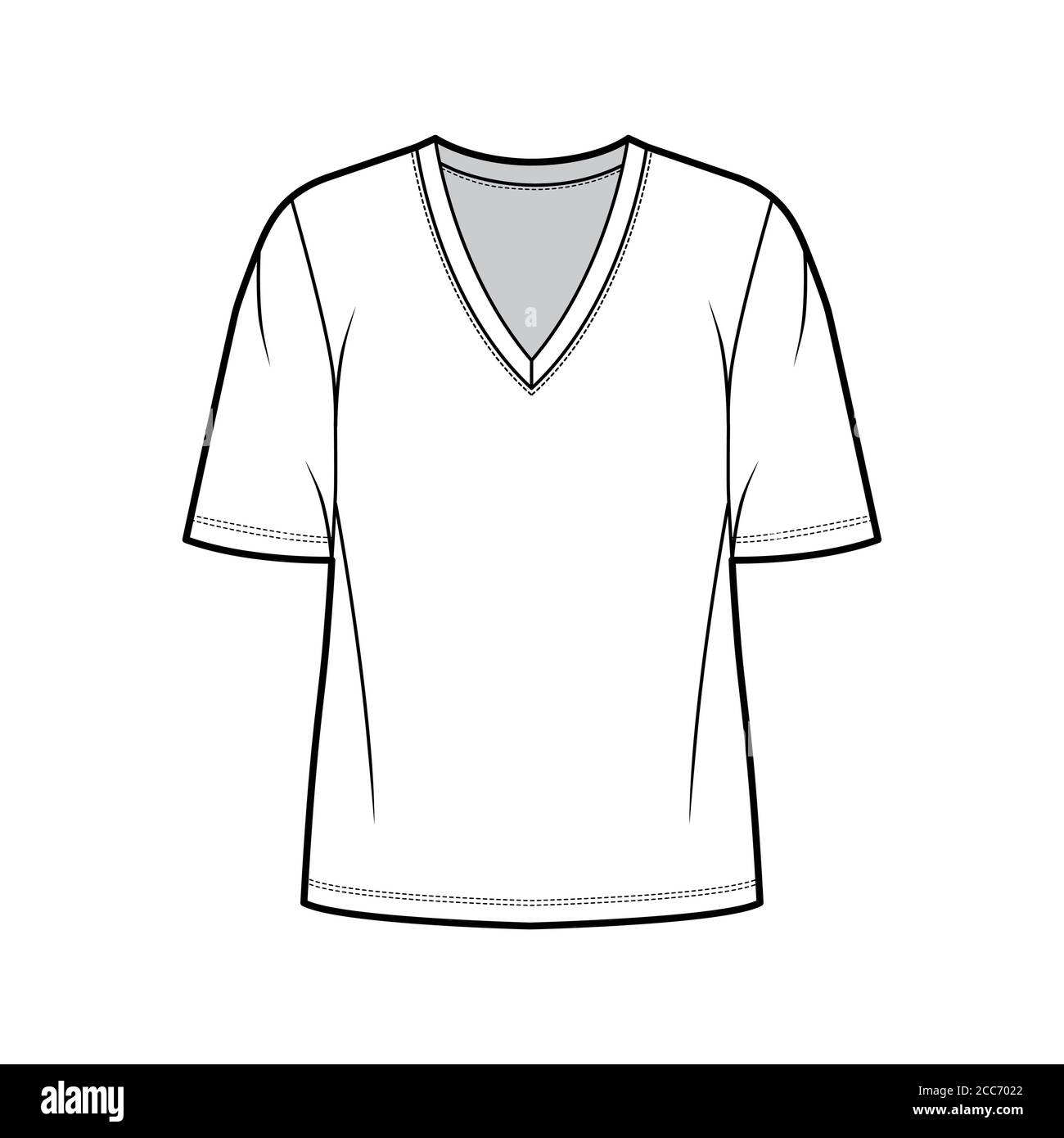 Cotton Jersey T Shirt Technical Fashion Illustration With Plunging V