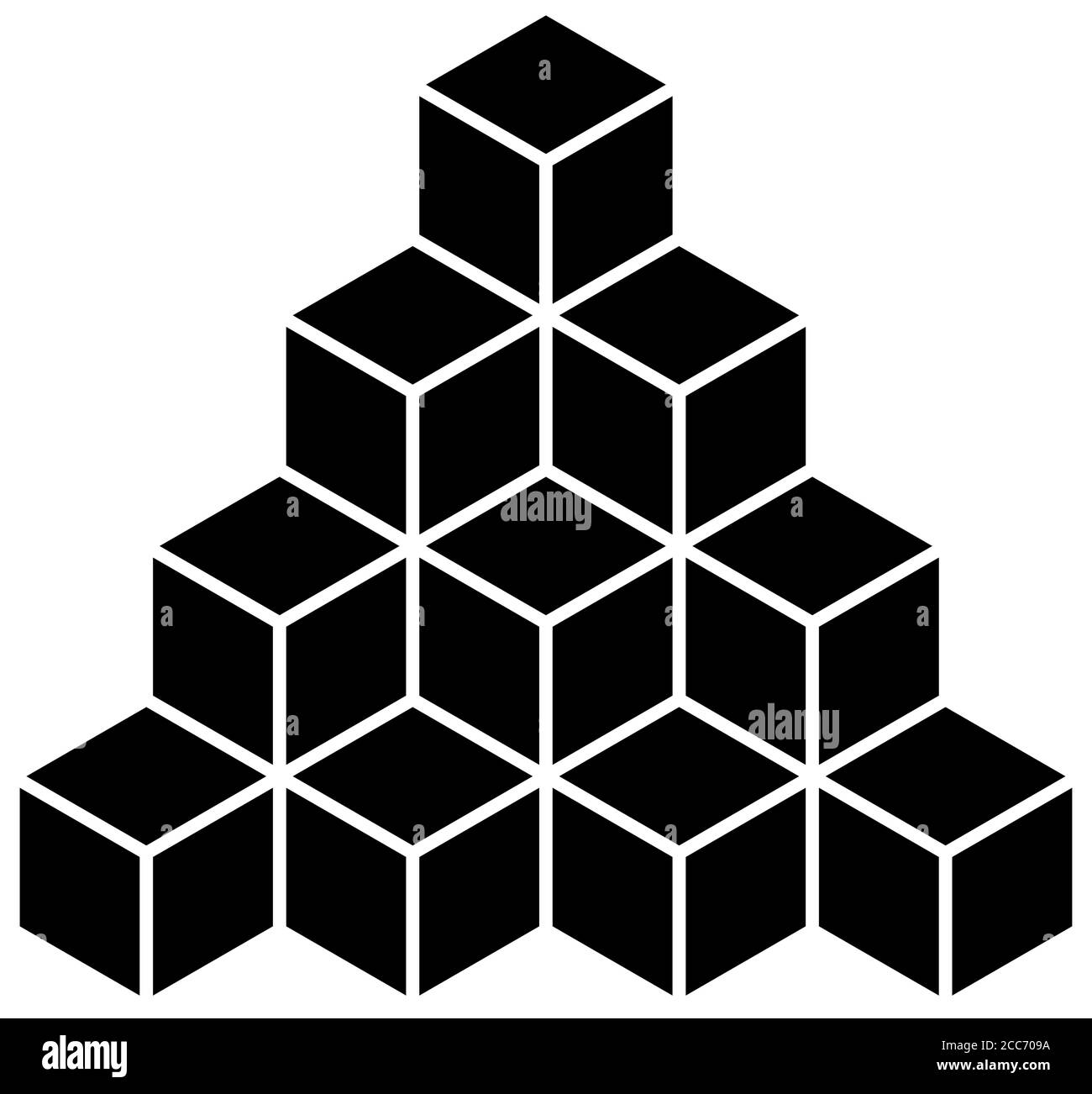 Black pyramid of cubes. Flat vector illustration isolated on white ...