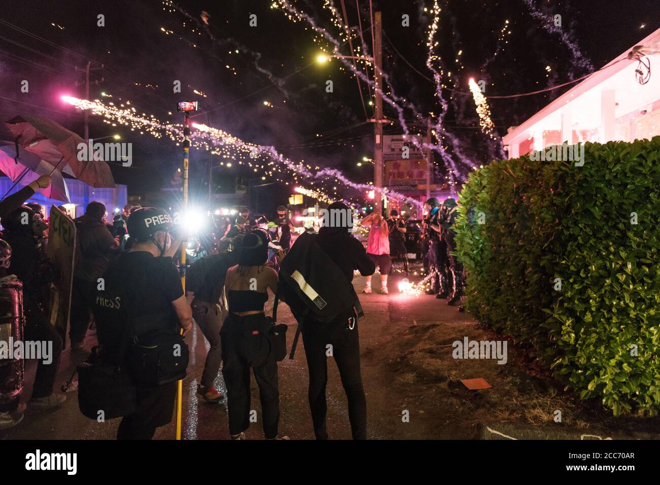 Seattle, USA - Aug 16, 2020: Protest and fireworks at the Seattle ...